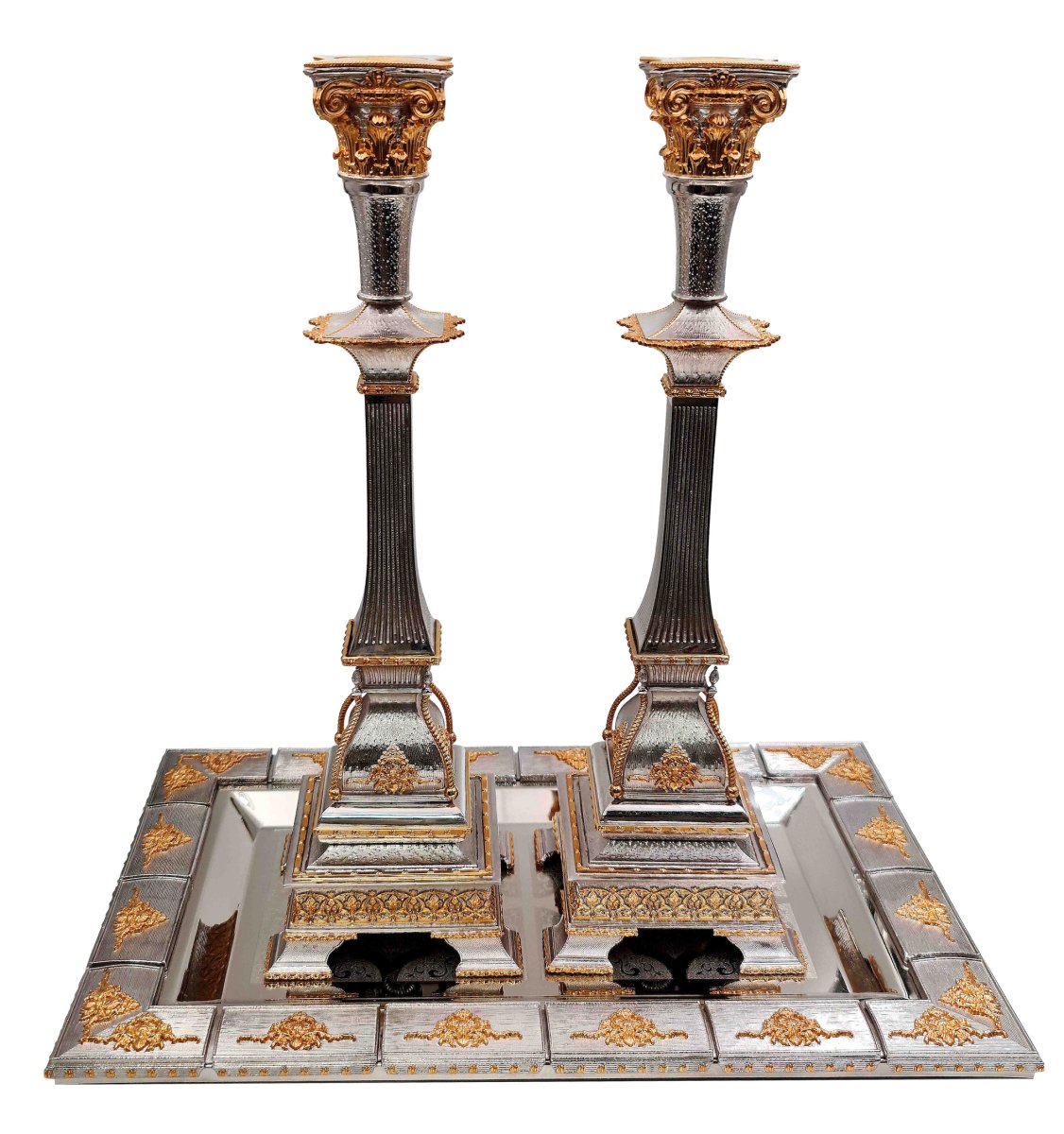 Silver and Gold Shabbat Candlesticks Set